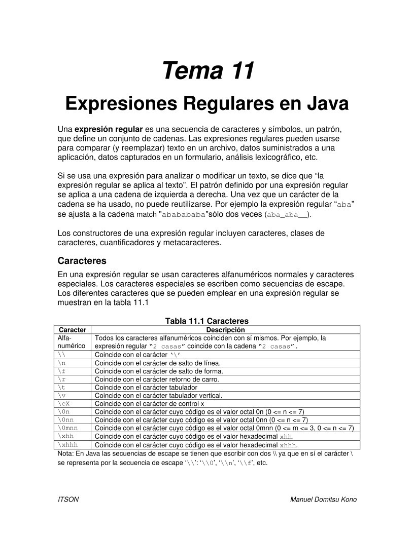 PDF de programación - Tema 11 - Expresiones Regulares en Java